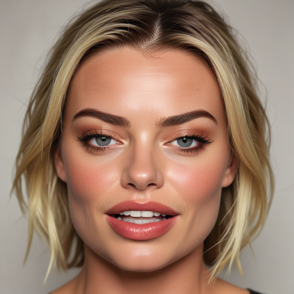Margot Robbie open mouth eyes closed