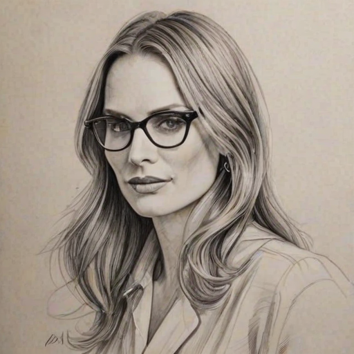 Realistic Pencil Drawing of a Woman with Glasses and Long Hair