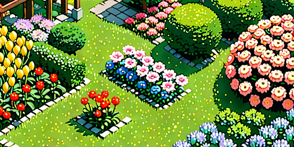 pixelart beautiful garden, cute , art, ghibli, sun