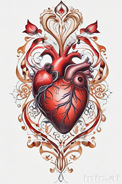 Intricate Artistic Design of a Heart Surrounded by Floral Patterns