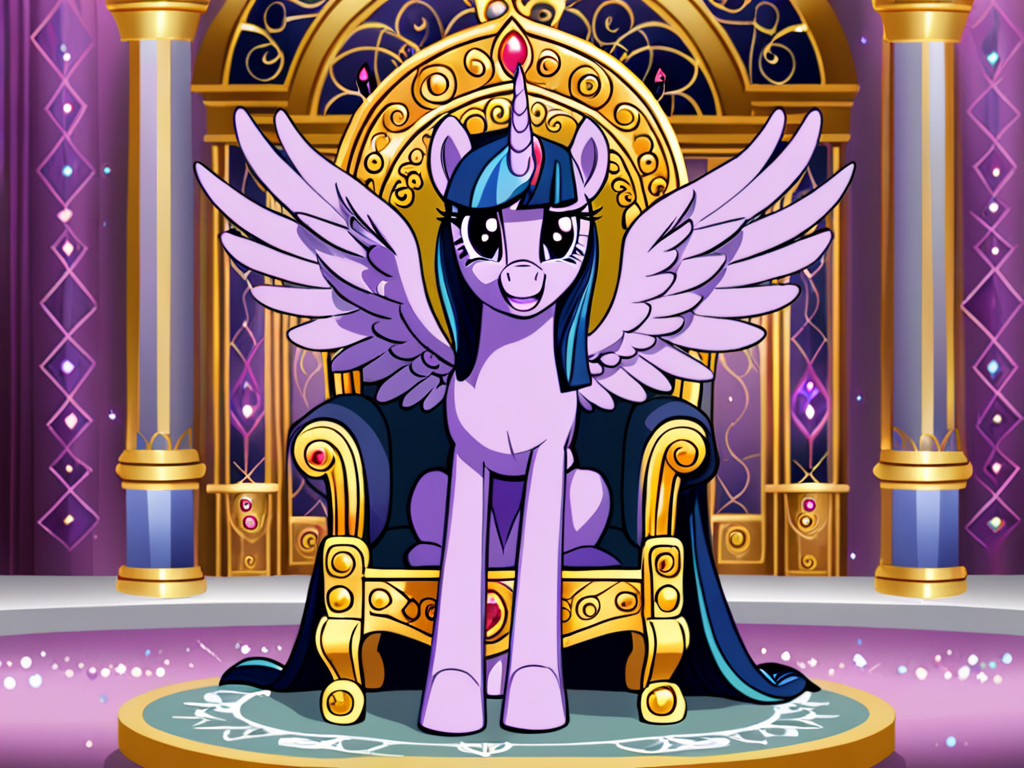 mlp pony alicorn twilight sparkel princess siting on the throne