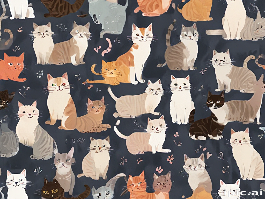 A Colorful Array of Adorable Cats in Various Poses and Patterns.