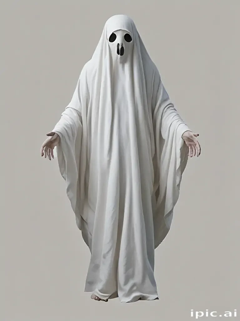 An Ethereal Ghostly Figure Draped in White, Evoking Mystical Energy