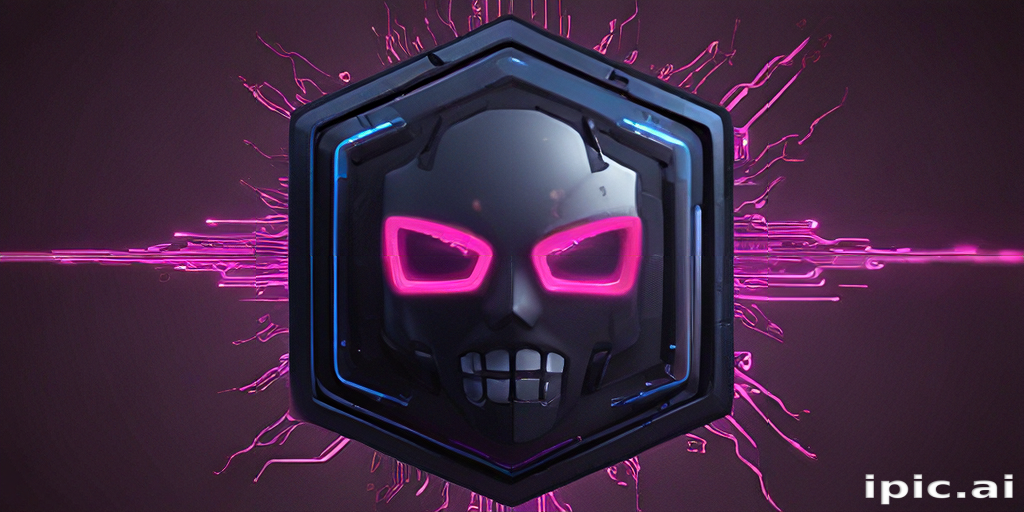 Futuristic Cyber Skull Emblem with Neon Pink Glow and Tech Elements
