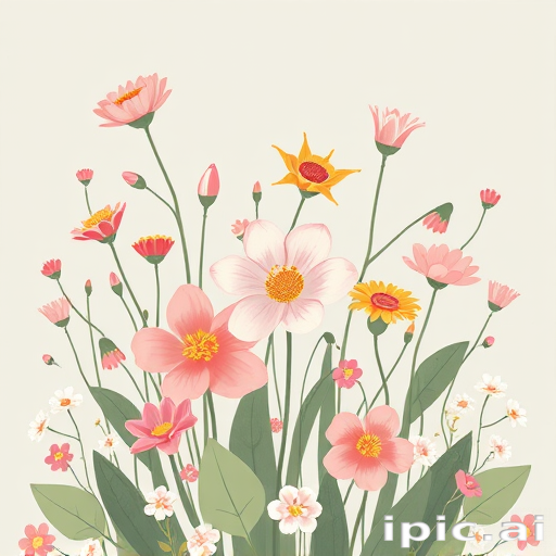 Beautifully Illustrated Bouquet of Colorful Flowers in a Soft Pastel ...