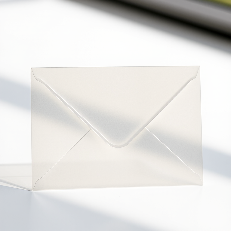 Elegant Transparent Envelope Placed on a Bright Surface with Soft Shadows