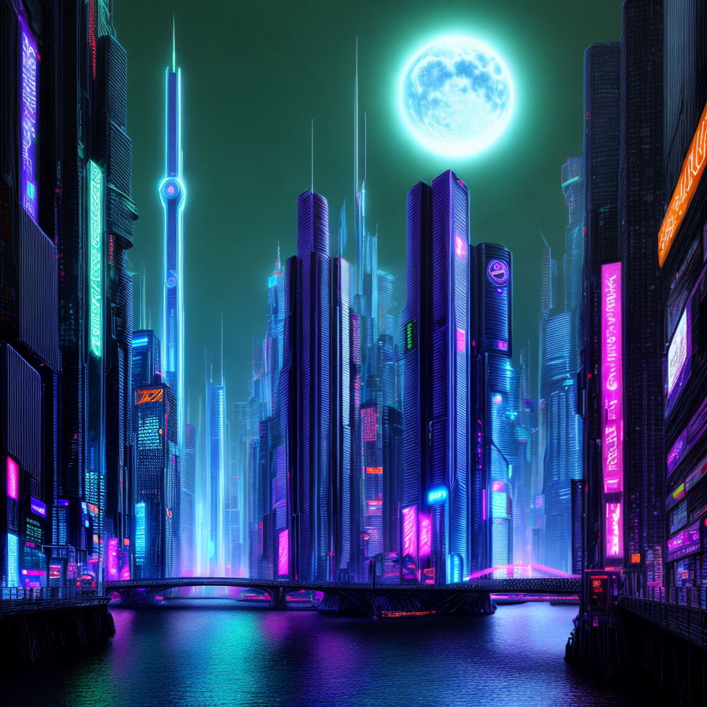 detailed futuristic neon city in cyberpunk style