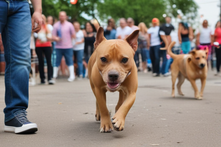 pitbull dogs chasing crowds of people scared