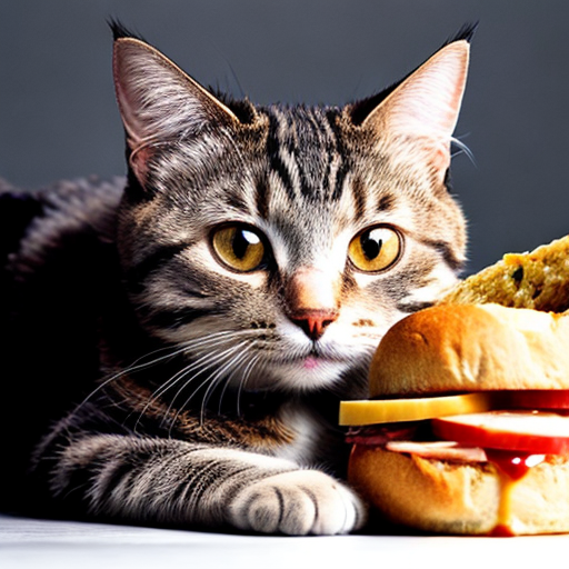a cat eating a sandwhich