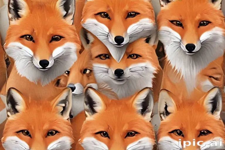 A Whimsical Collection of Playful Fox Faces in Vibrant Orange Hues.