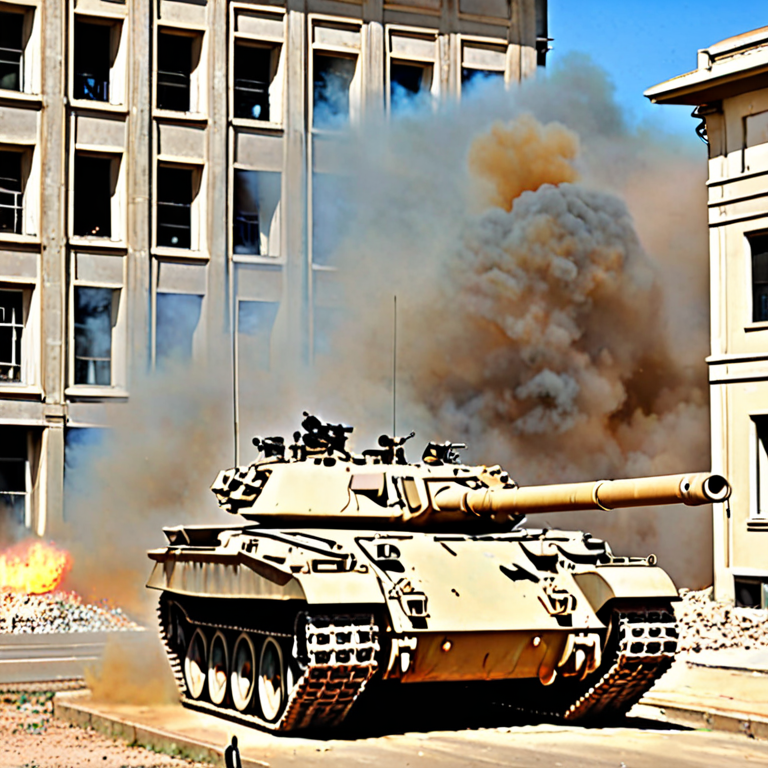 tank shooting at a building