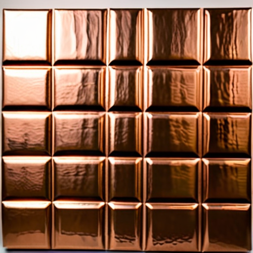 Patterned hammered copper panel full front straight on view