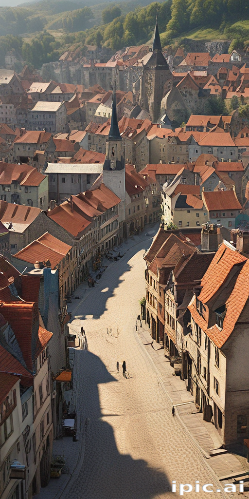 Charming Medieval Townscape with Cobblestone Streets and Towering ...