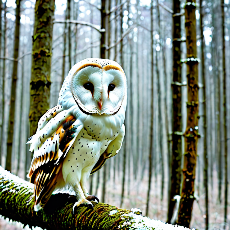 real white barn owl in norway darknes in a forest imax photography