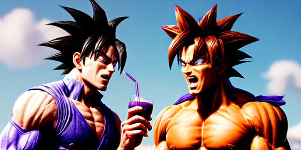 Gangster Goku drinking purple juice with diamond in his tooth