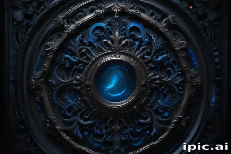 Intricate Dark Blue Portal with Ornate Decorative Frame and Mystical Glow