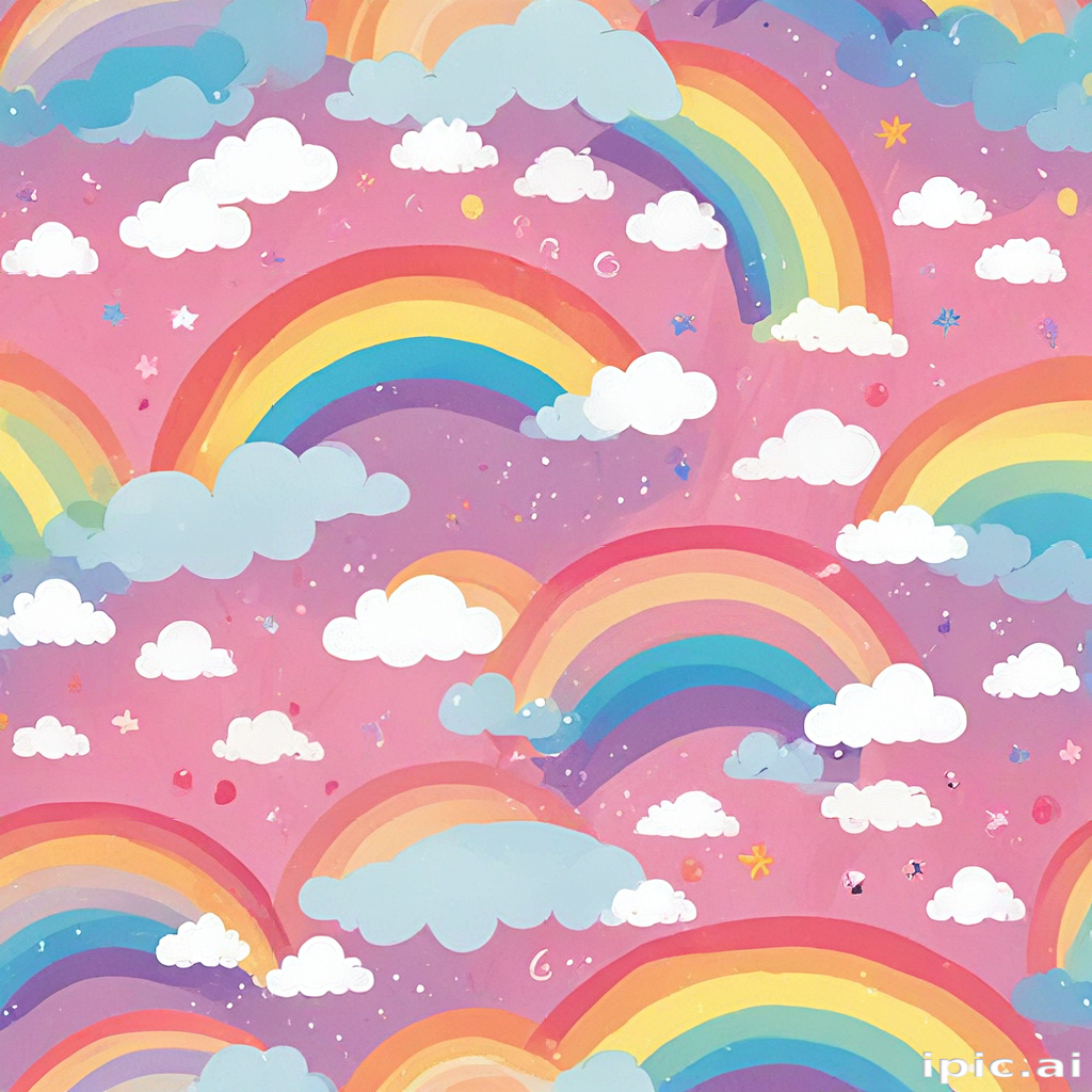 A Whimsical Pattern of Colorful Rainbows and Soft Clouds on Pink ...