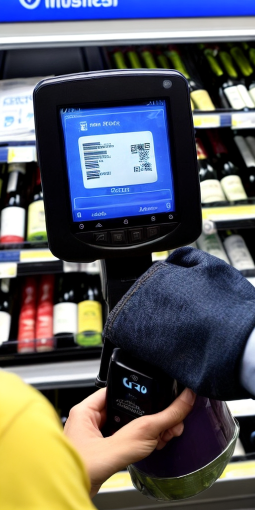 at a supermarket a customer is using a self scan till to buy wine show ...