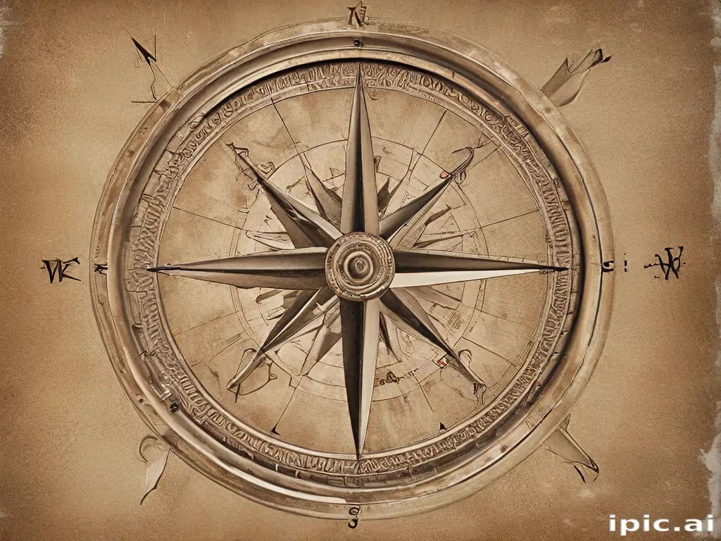 An Intricate Vintage Compass Displaying Directions on a Weathered ...