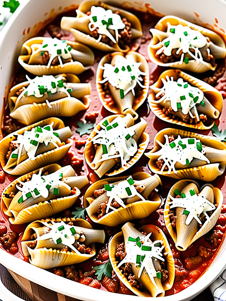 Deliciously Stuffed Shells with Meat and Cheese in Savory Tomato Sauce