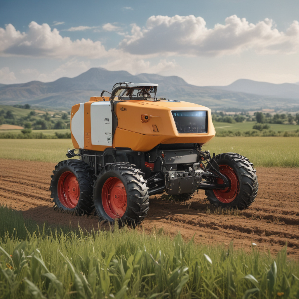 agri robot vehicle in field in animation