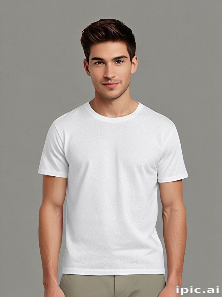 Casual Young Man Wearing a Plain White T-Shirt Against Neutral Background