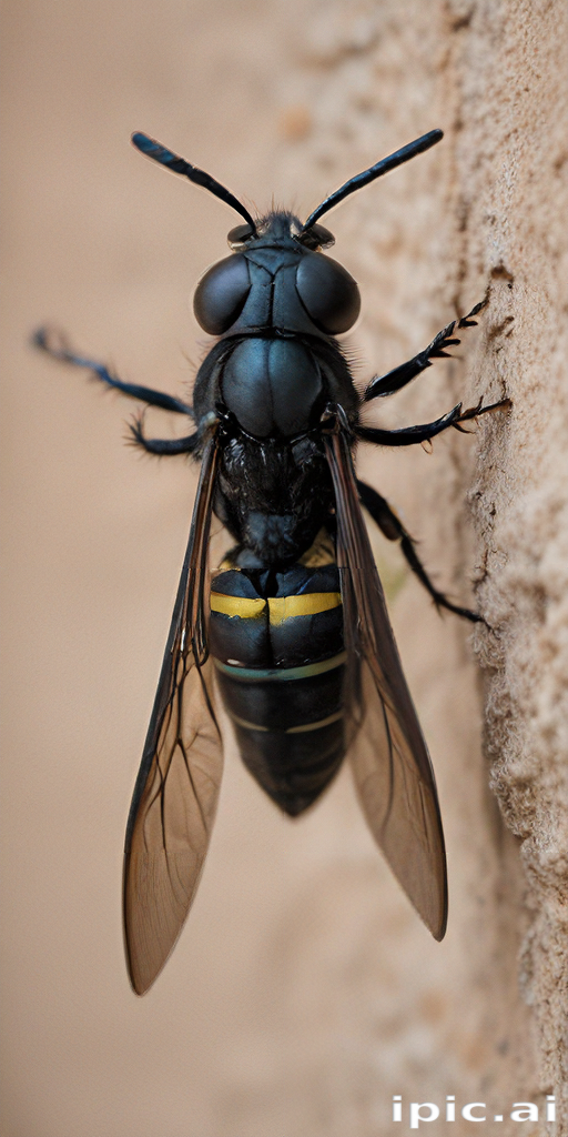 Close-Up of a Striking Black and Yellow Insect Resting on a Wall