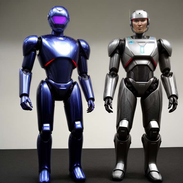 humanoid robot standing next to a real human