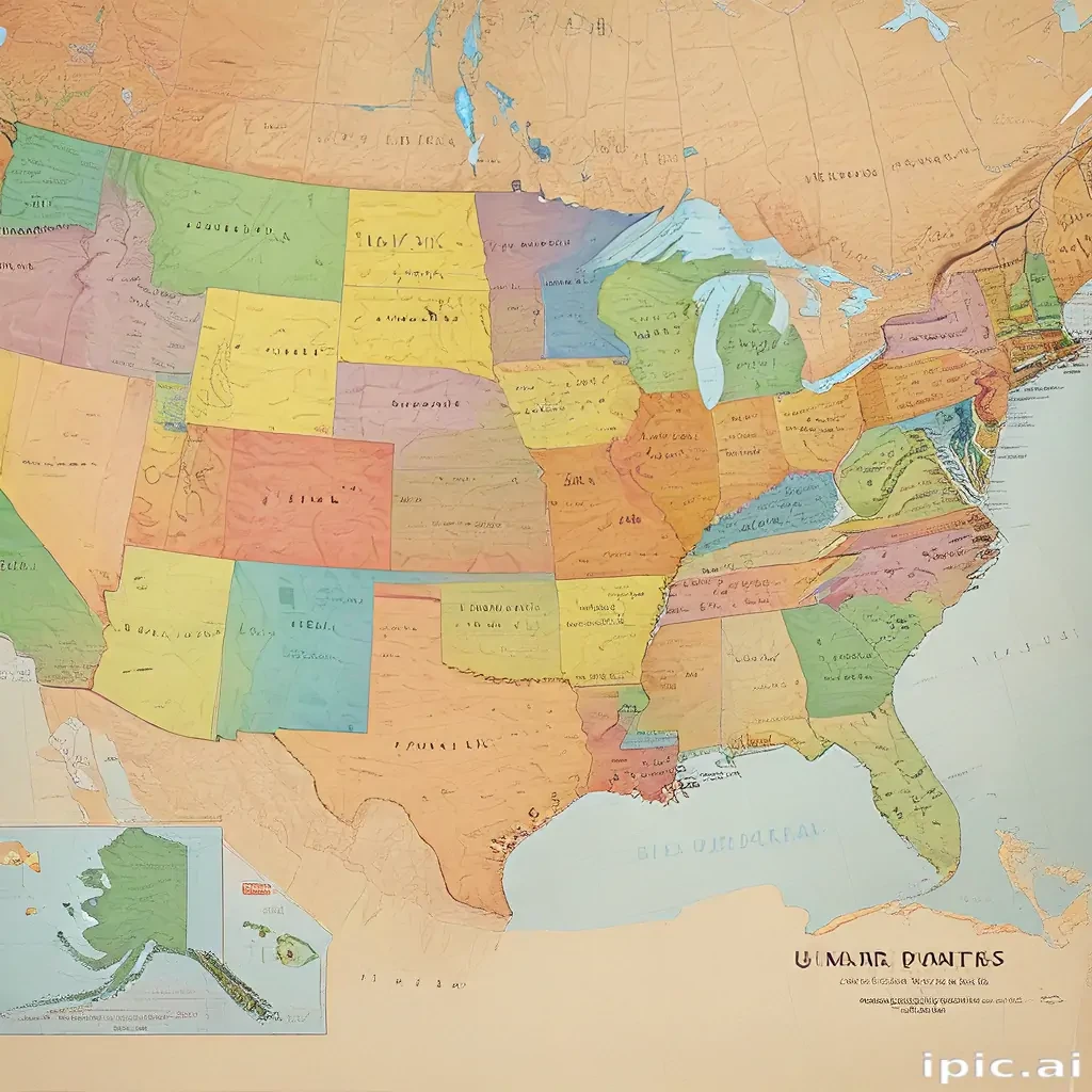 Colorful Map of the United States Highlighting Various Regions and States