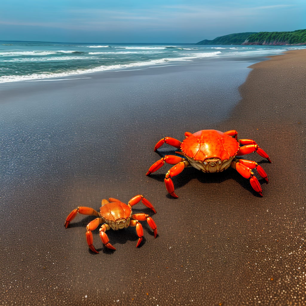 a crab on beach, macro photography, summer evening, more realistic ...