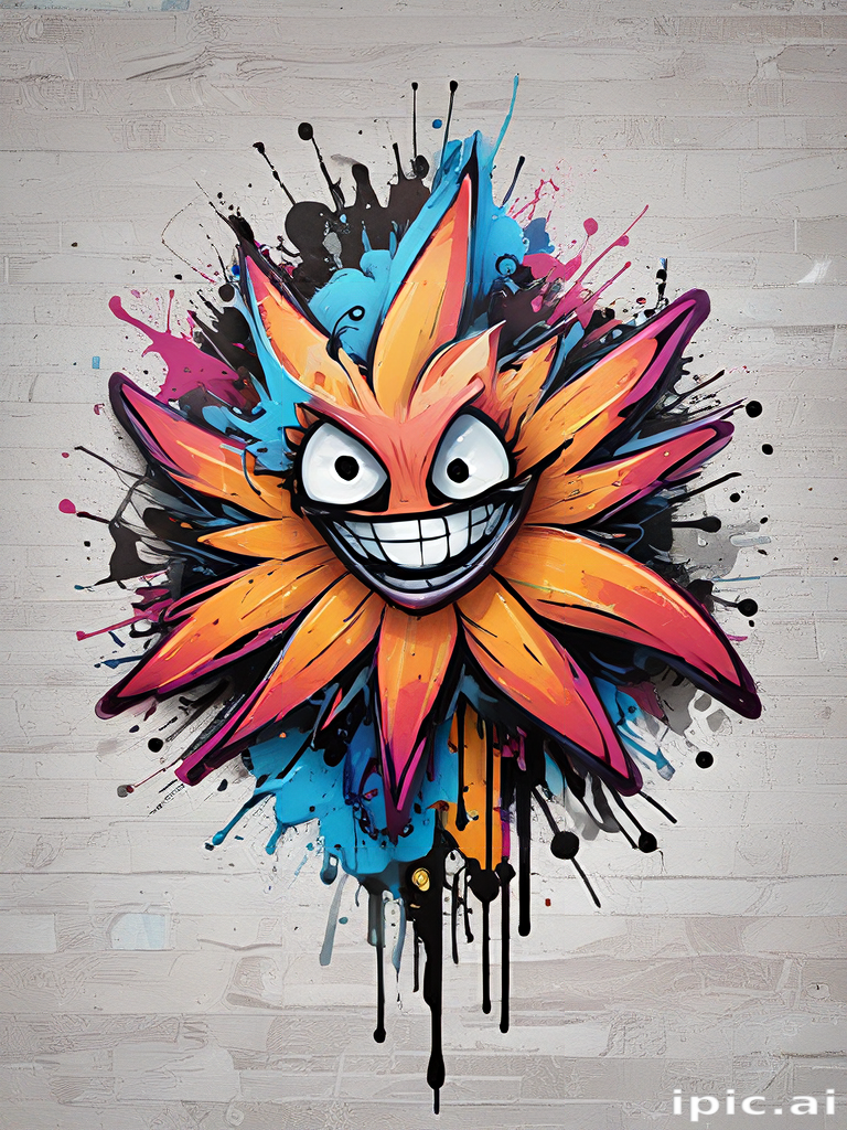 Vibrant Cartoon Sun with a Mischievous Grin and Colorful Splashes