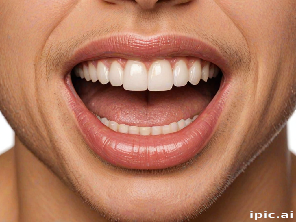Close-Up of a Smiling Mouth Showcasing Bright White Teeth and Lips