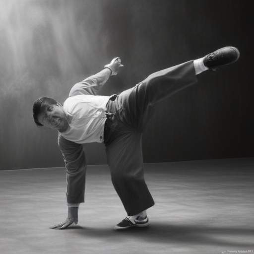 ronald reagan breakdancing photo realistic black and white high contrast