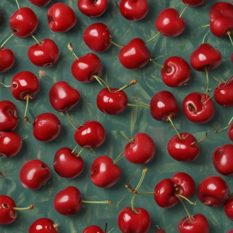 A Vibrant Arrangement of Fresh Red Cherries on a Green Background.