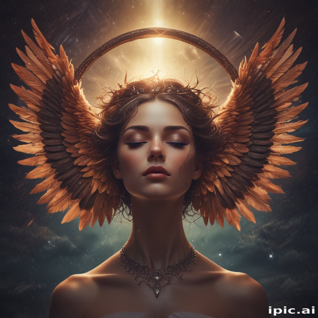 Celestial Being with Golden Wings Surrounded by Cosmic Light and Stars