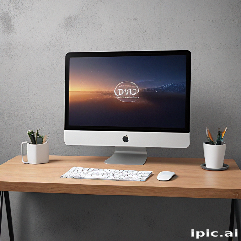 A Sleek Modern Workspace Featuring an Apple Computer and Minimalist Decor