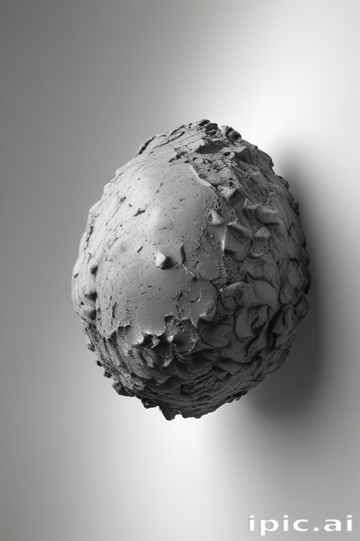 Abstract Sculpture of a Textured Sphere with Monochromatic Gray Surface
