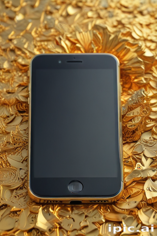 A Sleek Smartphone Resting on a Shimmering Golden Surface of Luxury