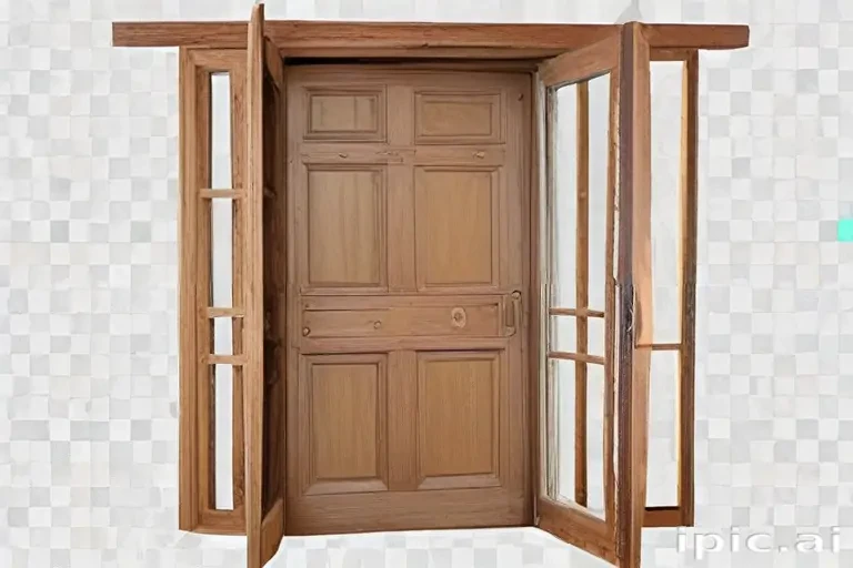 Elegant Wooden Double Door Open, Inviting Natural Light and Fresh Air