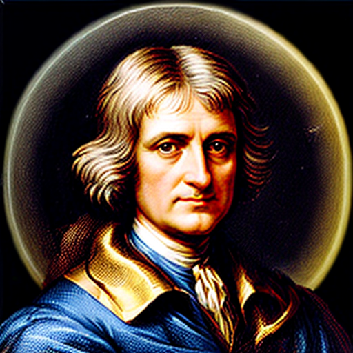 Create for me a picture of Isaac Newton on one side of which a white ...
