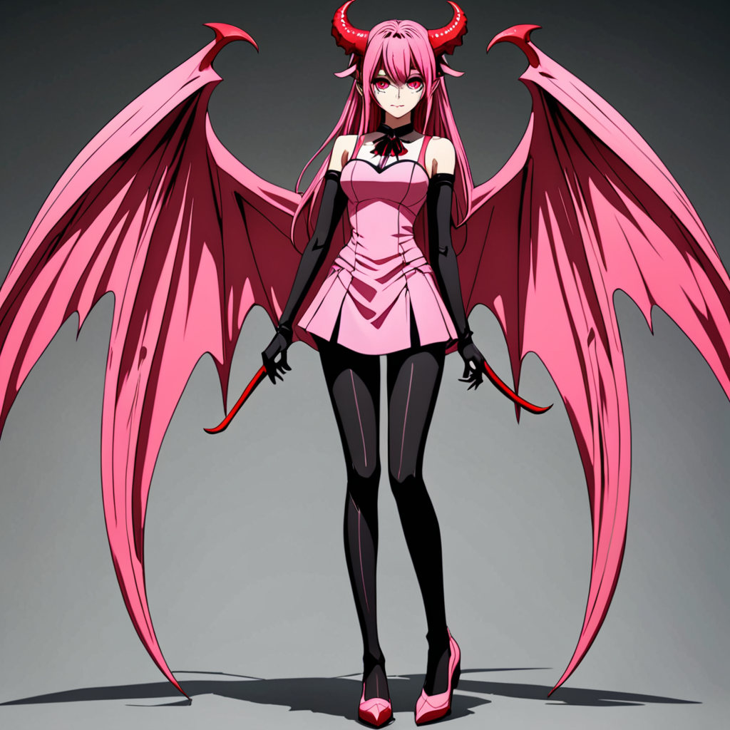 Anime 2D manga Girl Pink Demon Devil full body