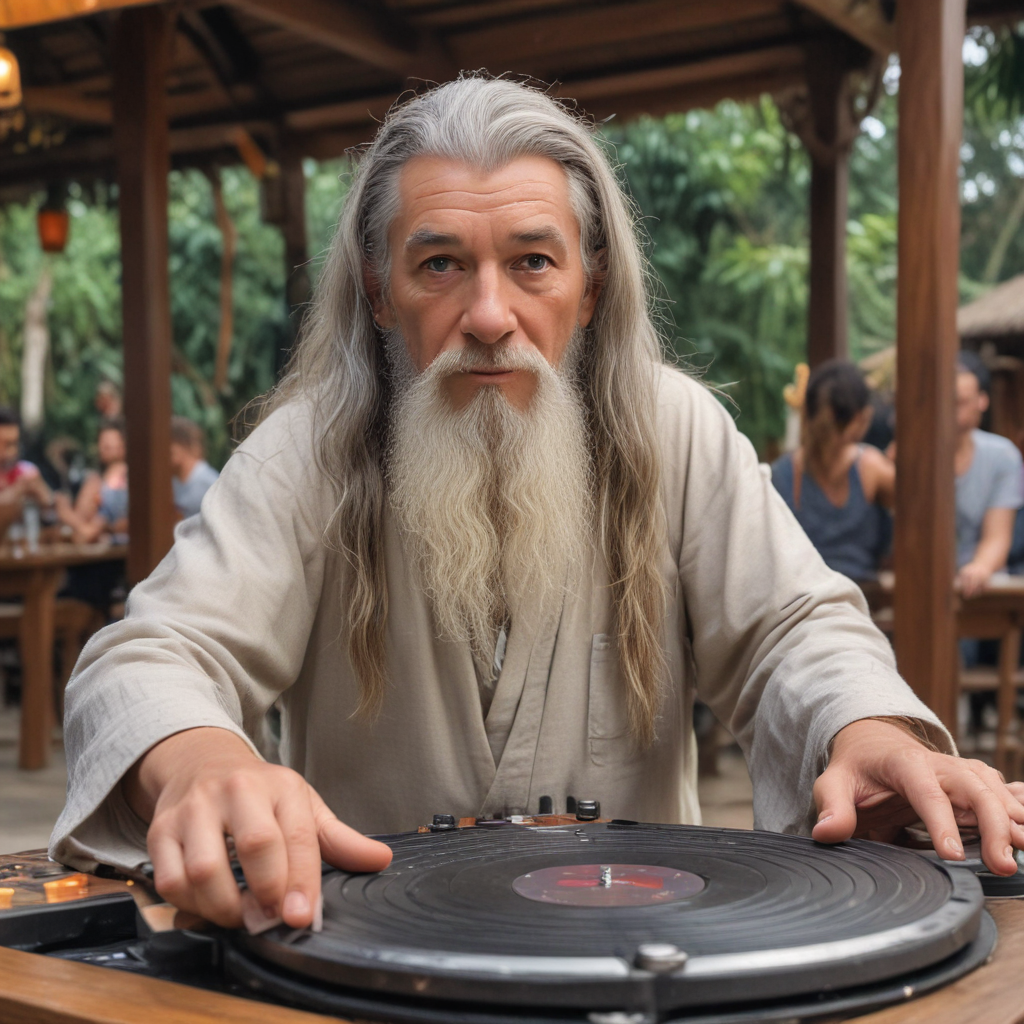 gandalf spinning decks in an outdoor club bali