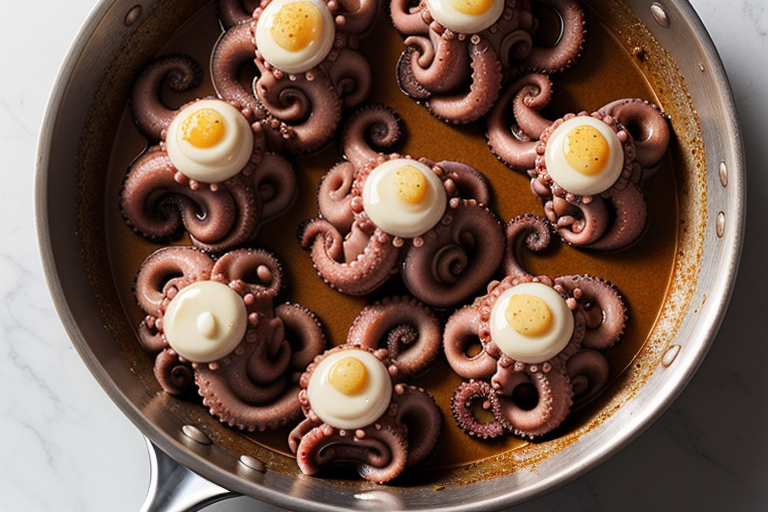 Deliciously Prepared Octopus in a Pan Surrounded by Fresh Vegetables
