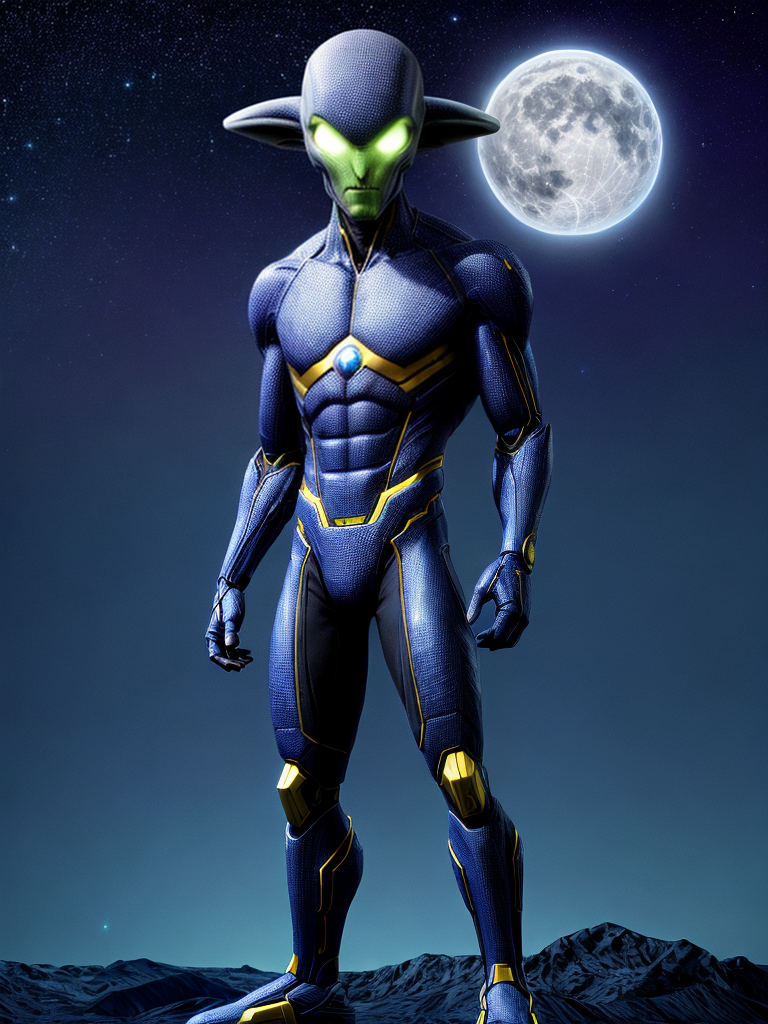 a full body image of a male alien that looks very stylish and is ...