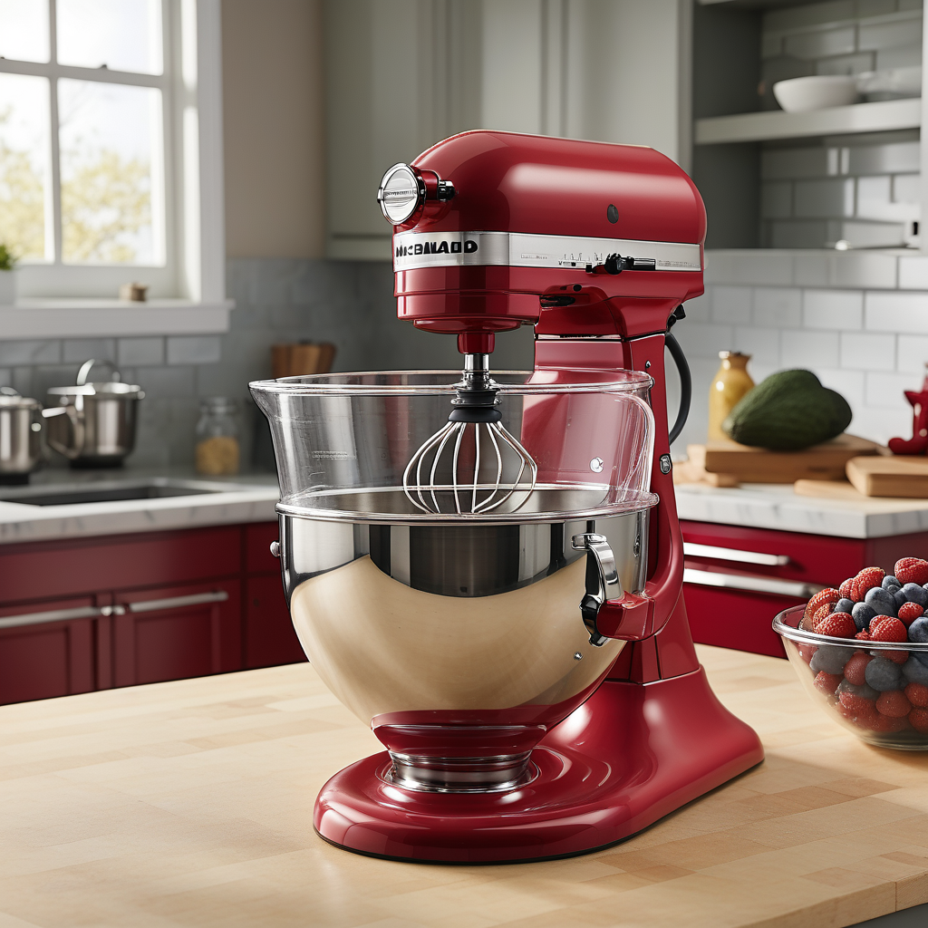 Vibrant Red KitchenAid Mixer Ready for Baking in a Modern Kitchen