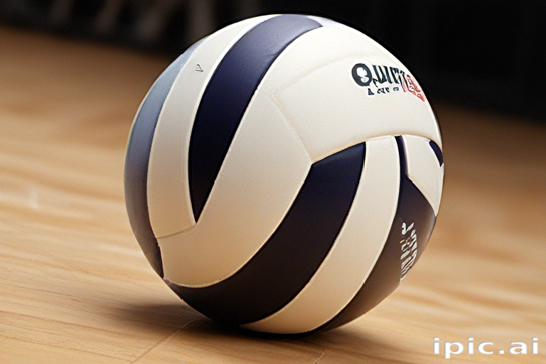 A Close-Up of a Volleyball Resting on a Wooden Gym Floor.