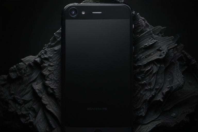A Sleek Black Smartphone Resting Elegantly on a Textured Dark Surface