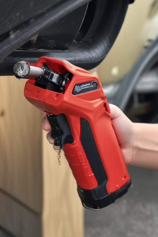 Erstelle das Bild eines Gabelstaplers mit extrem großen Reifen.