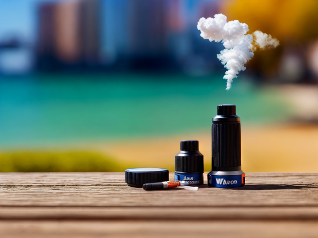 FOCUS ON WOODEN DESK, SHALLOW DEPTH OF FIELD, VAPE STUDIO BACKGROUND, F ...