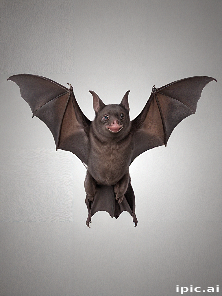 A Curious Bat Hanging in Midair with Its Wings Fully Extended